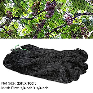 OGORI 25' x 100' Bird Netting Heavy Duty Nylon 3/4" Mesh Garden Netting Protect Fruit Trees, Plants and Vegetables