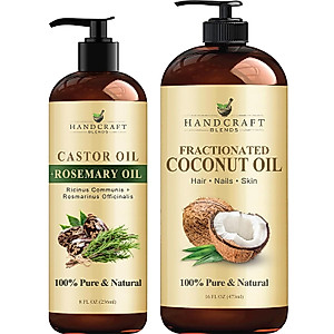 Handcraft Blends Castor Oil with Rosemary Oil and Coconut Oil for Hair Growth, Eyelashes and Eyebrows - 100% Pure and Natural Carrier Oil, Hair Oil and Body Oil - 8 fl. Oz & 16 fl. Oz