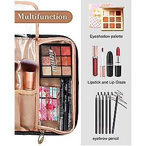 Relavel Makeup Brush Rolling Case Makeup Brush Bag Pouch Holder Cosmetic Bag Organizer Travel Portable Cosmetics Brushes Black Leather Case with Small Clear Bag