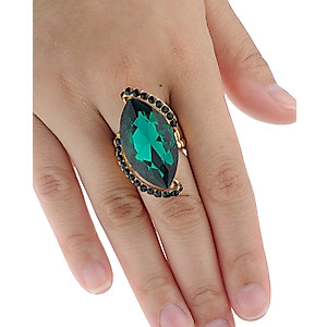 NYFASHION101 Women's Evening Gala Bridal Prom Wedding Fashion Stretch Ring - Elongated Oval, Green/Gold-Tone