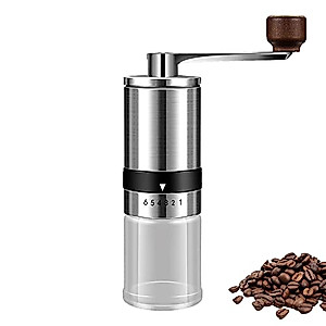 Manual Coffee Grinder, Stainless Steel Burr Coffee Grinder, Portable Coffee Bean Mill with Adjustable Settings and Bearing Hand, Ceramic Core Coffee Bean Grinder for Home Traveling Hiking or Camping