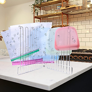 LEKUSHA Reusable Bag Drying Rack, Foldable Freezer Bag Dryer, SUS304 Stainless Steel Drying Stand for Gallon, Quart, Sandwich, Snack Bag, Plastic Silicone Storage Bag