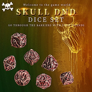 DND Dice Set Polyhedron Dice Skull Hollow Metal Dice for Dungeons and Dragons Role Playing Games PCCECQEE Dice 7PCS D&D Set Collection Gifts (Red)