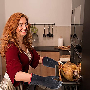 Rayocon BBQ Grill Gloves 932°F Heat Resistance Barbecue Grilling Gloves Smoker Kitchen Oven Mitts Cooking Gloves for Turkey Fryer/Smoking/Baking/Welding/Frying(14 INCH)