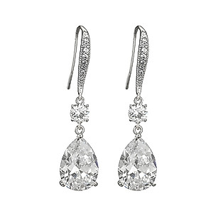 Deerllia Drop Dangle Earrings for Women, Pear Cut Cubic Zirconia Long Teardrop Wedding Bridal Earrings, Silver Gold Plated Copper Brass Micro CZ Jewelry Gifts