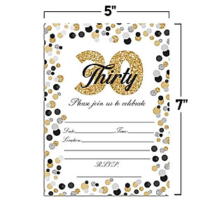 Confetti Polka Dot 30th Birthday Party Invitations, 20 5x7 Fill In Cards with Twenty White Envelopes by AmandaCreation
