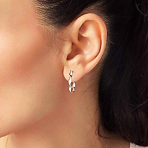 Sterling Silver Diamond Cut Edge Polished Twist Hoop Earrings for Women | 3x25mm Round Hoop Earrings | Secure Snap Bar Closure | 14k Shiny Classic Earrings