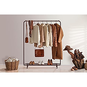 Simple Houseware Clothing Rack with Industrial Pipe and Bottom Shelves, Bronze
