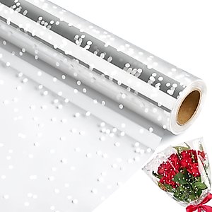 Jutieuo Clear Cellophane Wrap Roll | 100’Ft. Long X 34”In. Extra Wide | 2.5 Mil Thick Crystal Clear with Irregular White Dot | Bouquet, Baskets, Gifts, Crafts, Treats, Wrapping | Food Grade