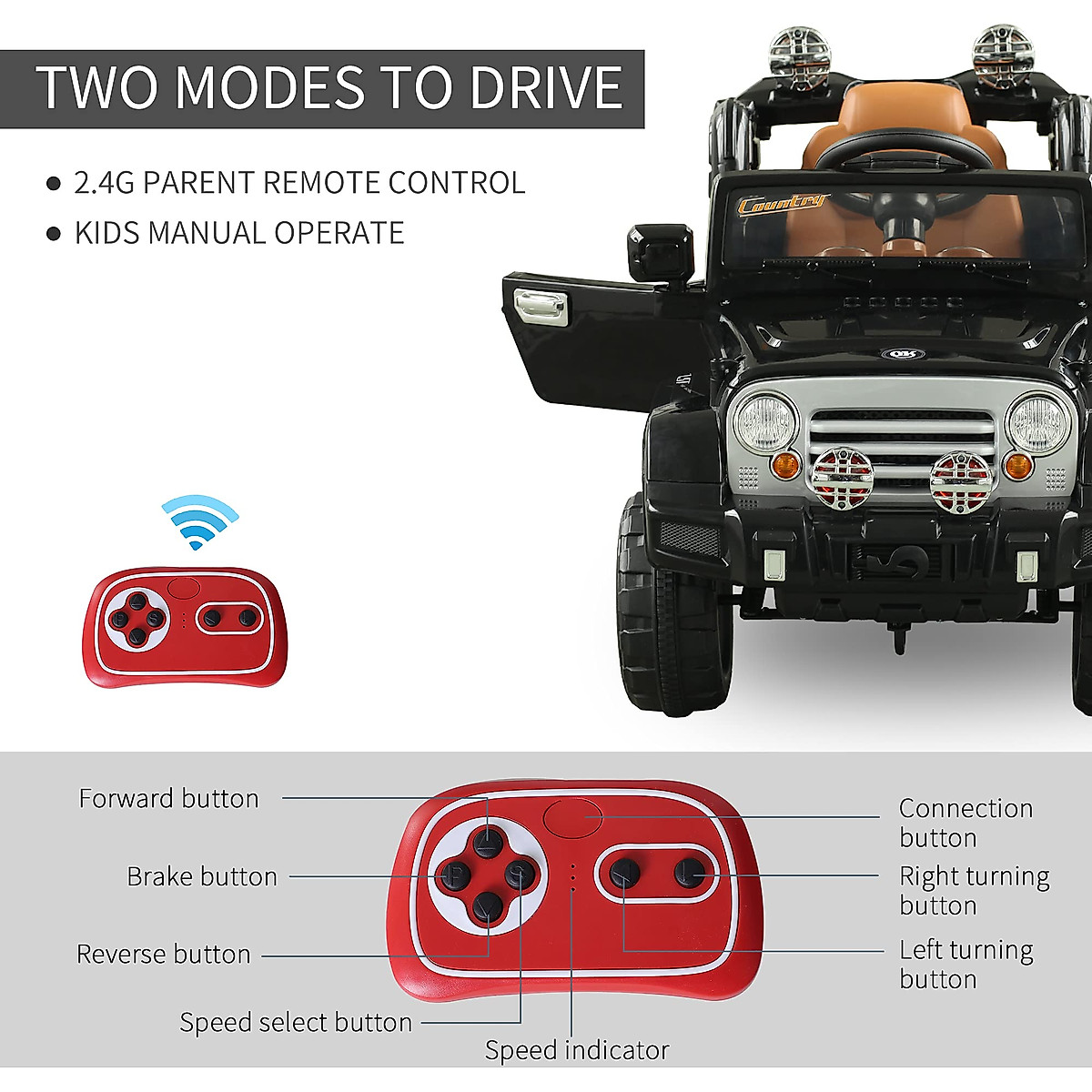 Aosom 12V Kids Ride on Truck, Off-Road Electric Car with MP3 Connection, Working Horn, Steering Wheel, and Remote Control, Black