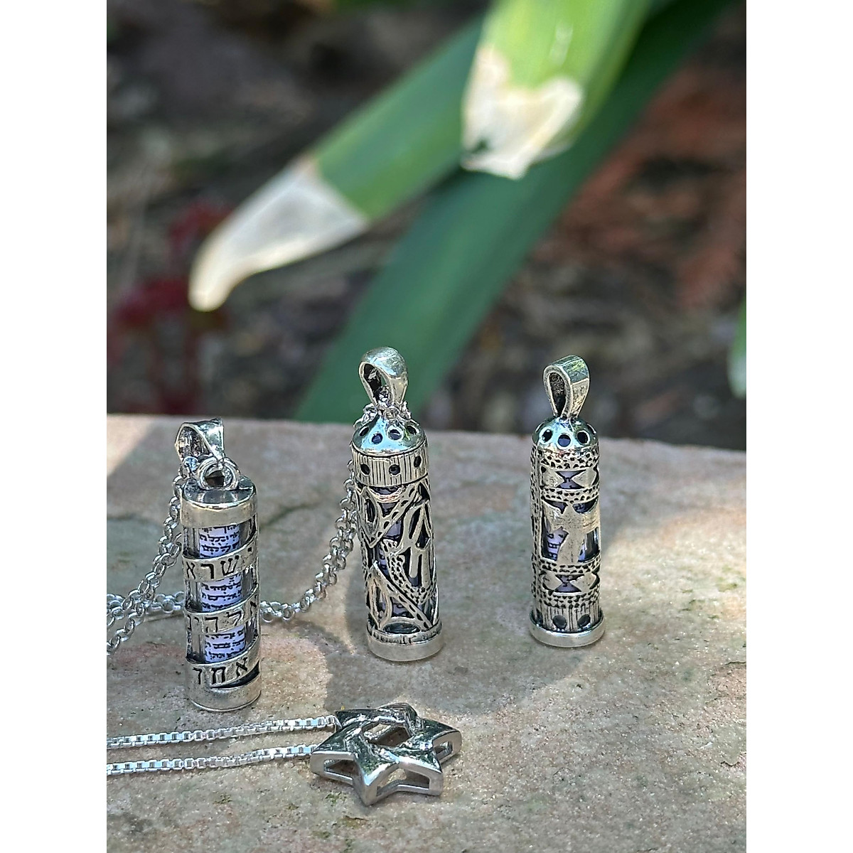 Alef Bet by Paula Mezuzah Shema Israel Hebrew Prayer Necklace Sterling Silver Men and Women on Adjustable Chain with Prayer Inside For Bar Mitzvah, Birthday Presents and Holiday Gifts