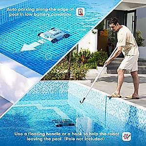 Ofuzzi Cyber 1200 Cordless Robotic Pool Cleaner, Max.120 Mins Runtime, 3H Fast Charge, 1.5X Suction Power Automatic Pool Vacuum for Above/In Ground Pools Up to 1076ft² of Flat Bottom (Grey)