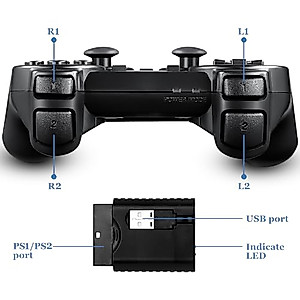BLUE LAKE Performance 2 Pack Wireless Controller 2.4G double shock Compatible with PS2 /PS1/PC(Jet Black)