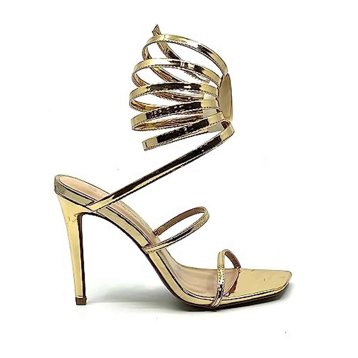Wild Diva Women's Spiral Ankle Wrap Strap High Heel Sandals NARS-12A Shoes Gold Pu 7.5
