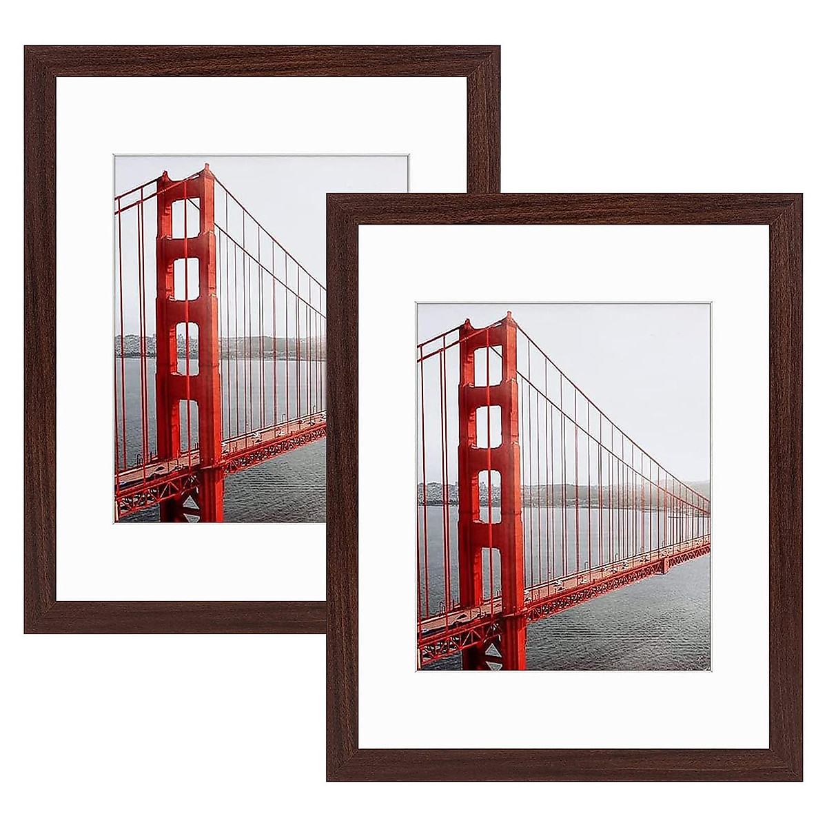 Frametory, 11x14 Picture Frame - Made to Display Pictures 8x10 with Mat or 11x14 Without Mat - Wide Molding - Pre-Installed Wall Mounting Hardware (Brown, 2 Pack)