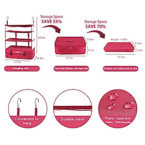 TABITORA Portable Hanging Travel Shelves Bag Packing Cube Organizer Suitcase Storage Large Capacity Rose L+XL
