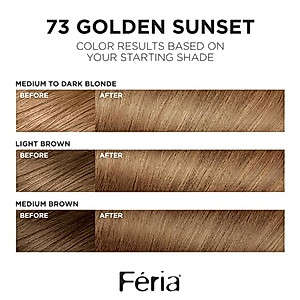 L'Oreal Paris Feria Multi-Faceted Shimmering Permanent Hair Color, 73 Golden Sunset (Dark Golden Blonde), Pack of 1, Hair Dye