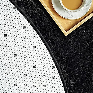 ISEAU Fluffy Round Rug Carpets, Modern Shaggy Circle Rug for Kids Bedroom Extra Comfy Cute Nursery Rug Small Circular Carpet for Boys Girls Room Home Decor Area Rug, 4ft Rugs, Black