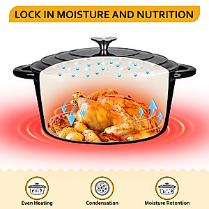 Velaze 7.5 QT Dutch Oven Pot with Lid, Enameled Cast Iron Dutch Oven with Dual Handles for Sourdough Bread Baking, Cooking, Non-stick Enamel Coated Cookware (Black)