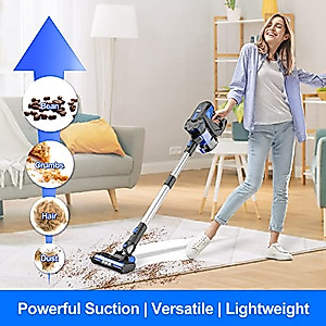 INSE Cordless Vacuum Cleaner, 6-in-1 Rechargeable Stick Vacuum Up to 45mins Runtime, Versatile Lightweight Cordless Vacuum with 2200mAh Battery, Quiet Vacuum Cleaner for Hard Floor Pet Hair Home Car