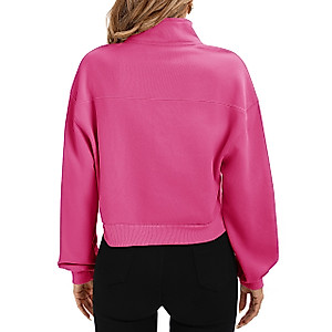 Artfish Womens Cropped Sweatshirts Half Quarter Zip Pullovers Long Sleeve Crop Tops Workout Gym Hoodies Hot Pink S