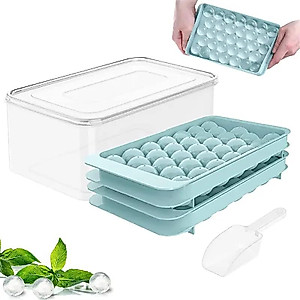 2-Pack Silicone Ice Cube Trays with Lid/Bin/Scoop - Freeze Pieces of Ice for Chilling Drinks and Cocktails - Non-Toxic, BPA Free Molds - Freezer Organizer for Iced Coffee, Whiskey & More.
