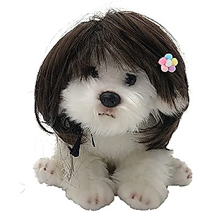 Dog Wig Costume for Small Medium Large Dogs with Head Flower, Trimmable Pet Cosplay Cat Decoration for Halloween, Christmas, Parties