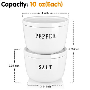 Ceramic Salt and Pepper Bowls - ALELION Salt Cellar with Lid, 10 oz Salt and Pepper Container Set for Countertop, White Kitchen Counter Decor and Accessories, Kitchen Gifts for Women, Set of 2