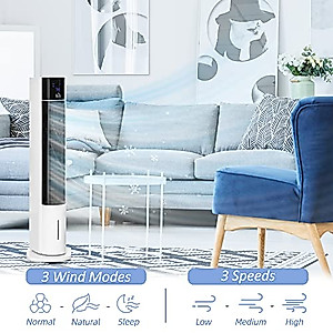 HOMCOM 42" Oscillating Evaporative Air Cooler for Home Office with Timer, 3-In-1 Ice Cooling Tower Fan Humidifier with 3 Modes, 3 Speeds, LED Display and Remote Control