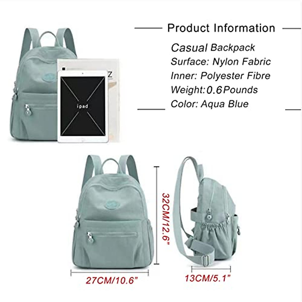1pc Fashion Casual Backpack Small Size Travel Backpack Solid Aqua Blue for Women