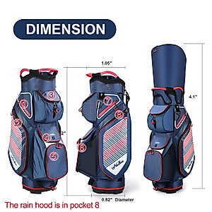 Golf Cart Bag with 14 Way Organizer Divider Top, Lightweight Golf Bags for Man Woman with Cooler Pouch, Backpack Strap (Blue/Red)