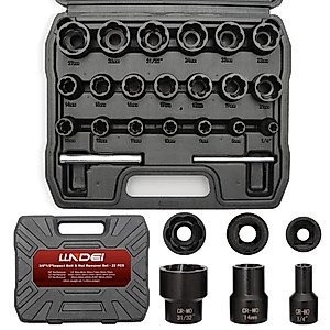 LLNDEI Upgrade Lug Nut Remover Bolt Extractor Set ½ in. and ⅜ in. Drive, Impact Bolt Nut Remover Socket Tool, Chrome-Molybdenum Steel, 1/2"&3/8" Dr. Twist Socket Set with Black Case (22PCS)
