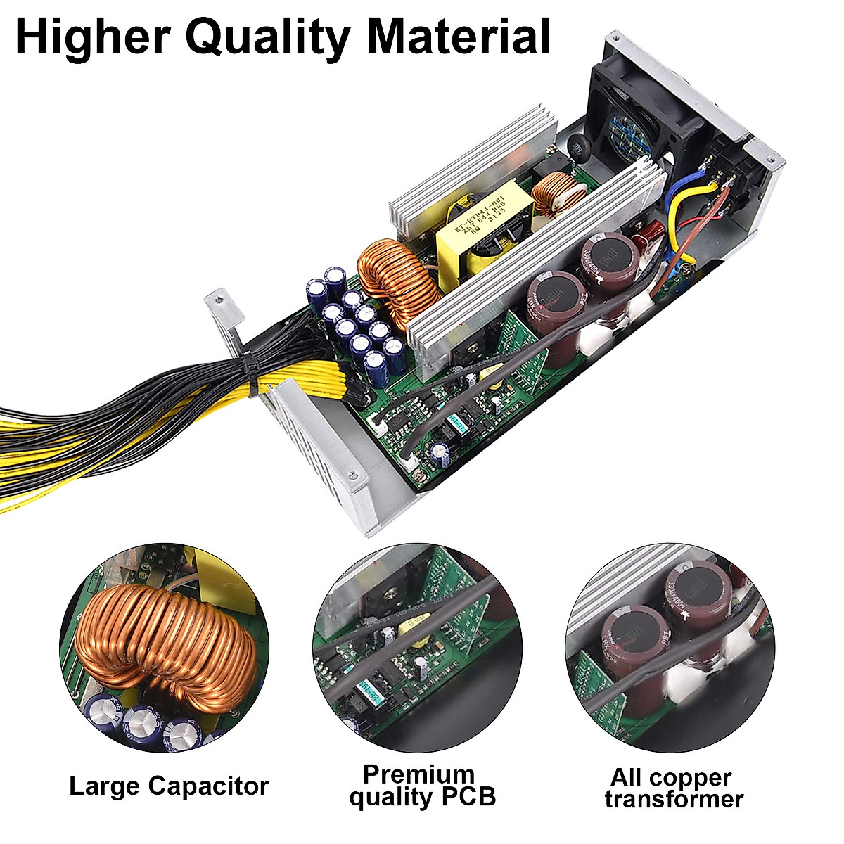 IKHMK 1800W Mining Power Supply, Mining PSU for BTC Miner Machine 100V-240V PSU with 15000 RPM Fan and Power Cable