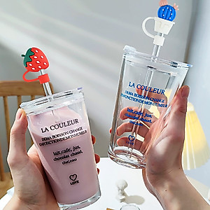 12 Pcs Silicone Straw Plug Reusable Straw Cover Cap Cute Cartoon Straw Tips Seal Splash Proof Straw Protector Caps Dust-proof Cup Straw Accessories for 6-8mm Straws