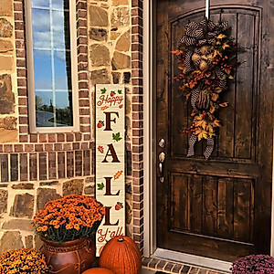 Happy Fall Sign Autumn Front Door Hanging Decor Welcome Sign Wooden Vertical Indoor Outdoor Standing Sign For Garden Home Yard Farmhouse Porch 47.2 x 7.8 Inch