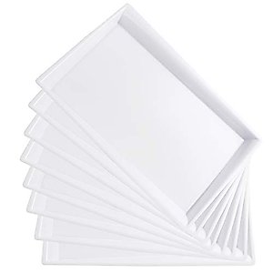 I00000 8 Pack White Plastic Serving Tray, 15" x 10" Rectangle Food Trays, Disposable Serving Platter for Parties, weddings and Party