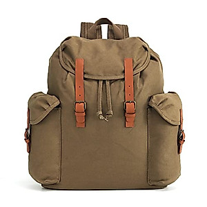 WINTMING Vintage Canvas Backpack Women Men Travel Rucksack Casual Laptop Backpack (Khaki)