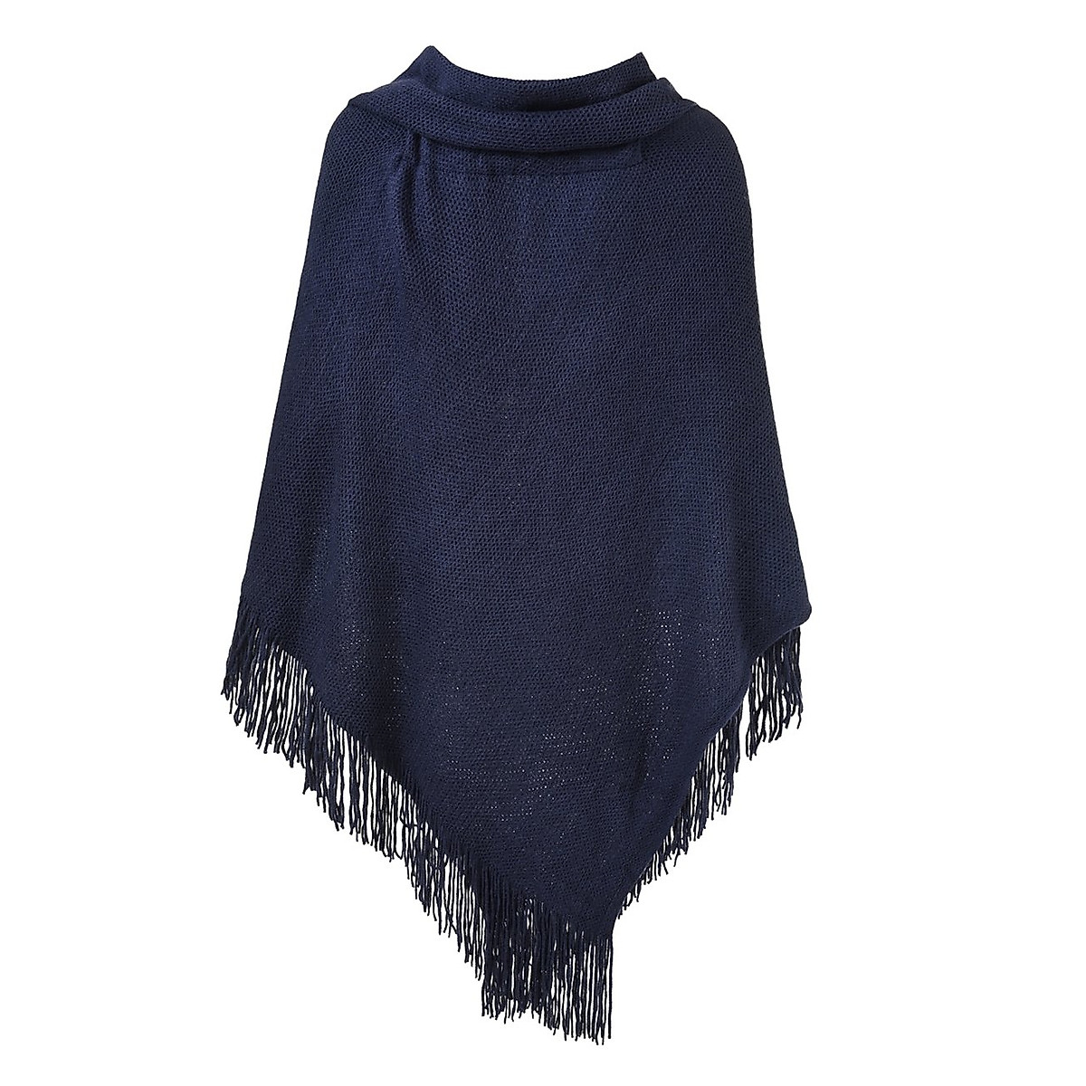 Ferand Women’s Loose Fitting Poncho Cape Shawl with Stylish Horn Buttons, V Neckline and V Hem, Navy blue