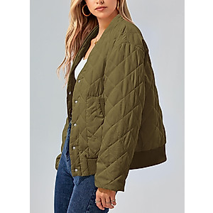 PRETTYGARDEN Women's 2024 Winter Trendy Jackets Button Down Long Sleeve Padded Warm Outerwear Fashion Coats with Pockets (Army Green,Small)