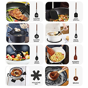 XIHEIMA 13 Inch Carbon Steel Wok Pan with Lid and Spatula,Wooden Cookwares Nonstick Woks ＆ Stir-Fry Pans,No Chemical Coated Flat Bottom Chinese Wok for Induction, Electric, Gas, Halogen, All Stoves