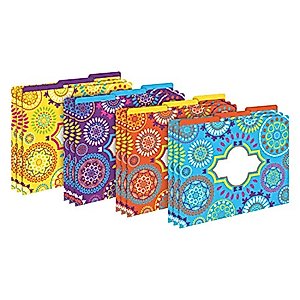 Barker Creek Designer File Folders, Moroccan, Multi-Design, Moroccan-Inspired Patterns on Outside, Vibrant Solid Colors on Inside, Letter-Size File Folders, 1/3 Cut Tabs, Pack of 12 (1335)
