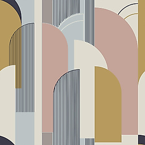 VEELIKE 17.7''x354'' Abstract Arches Geometric Wallpaper Peel and Stick Boho Geometric Contact Paper for Accent Walls Removable Modern Wallpaper Self Adhesive Art Wall Mural for Bedroom Bathroom