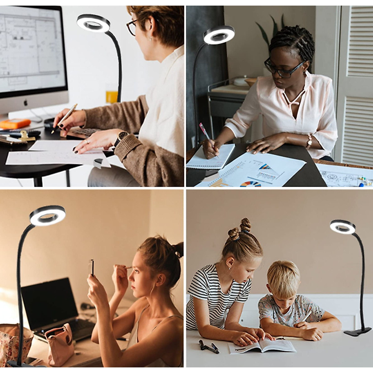 lishumei Clip on Light Reading Lights, 48 LED USB Desk Lamp with 3 Color Modes 10 Brightness, Flexible USB Clamp Bedside Lamp, Eye Caring Book Light for Studying/Working/Gaming (Black)