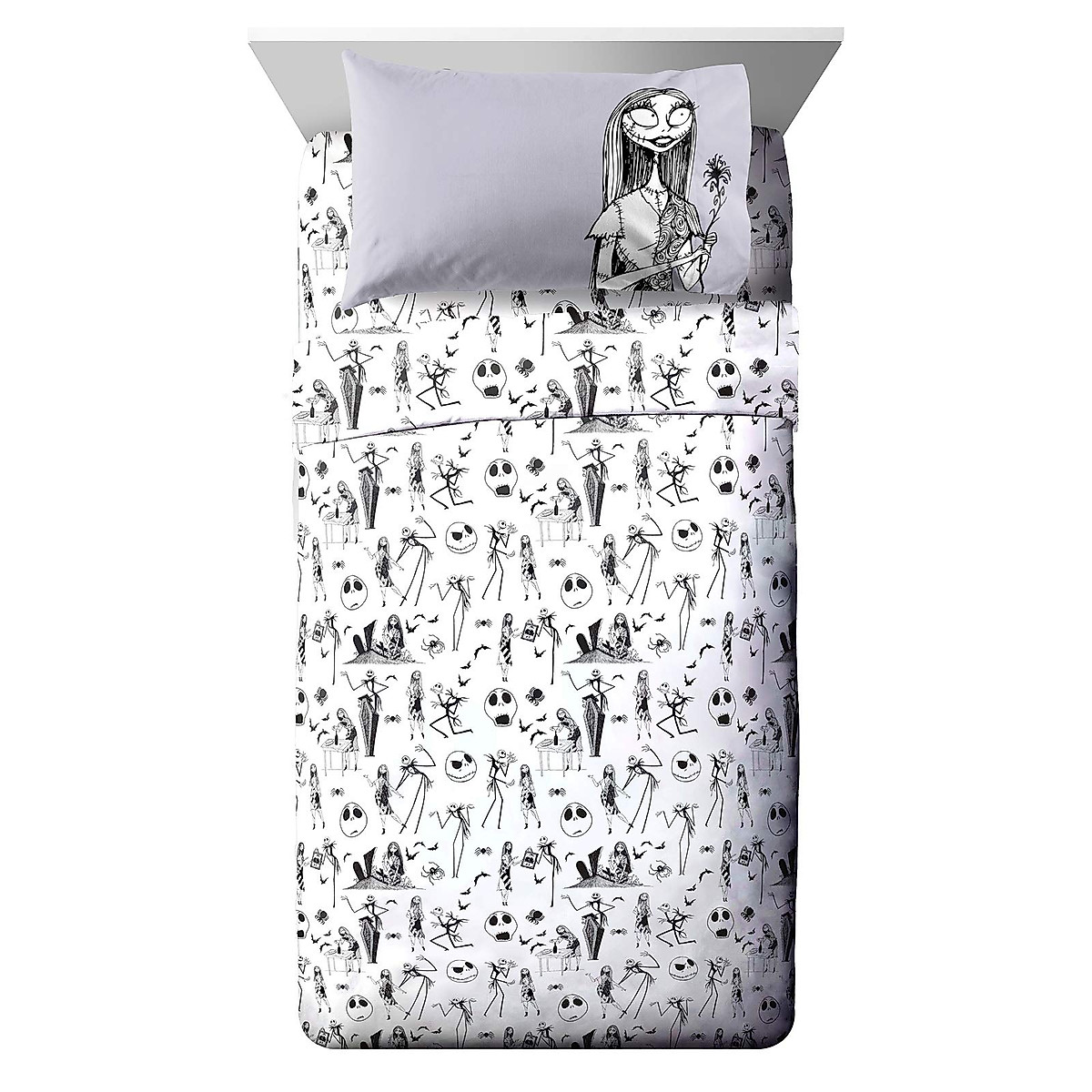 Jay Franco Disney Nightmare Before Christmas Gothic Romance Twin Sheet Set -3 Piece Set Super Soft and Cozy Kids Bedding Features Jack Skellington & Sally - Microfiber Sheets(Official Disney Product)