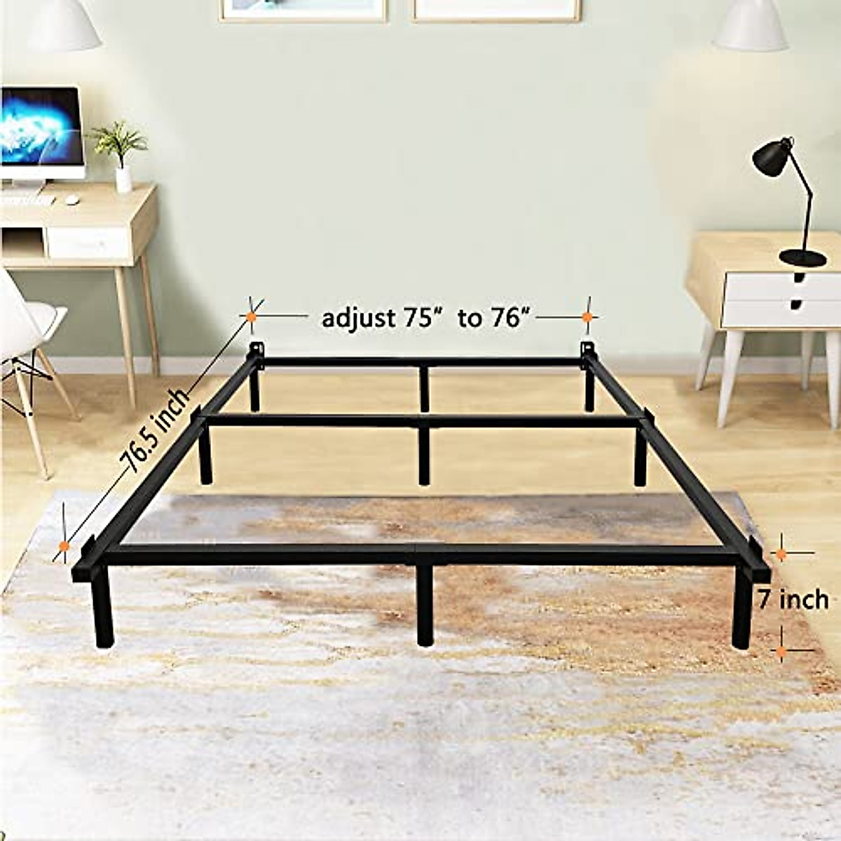 Mombinus Metal King Bed Frame Easy to Assembly|Heavy Duty 7 Inch King Platform Frame|9-Leg Support Bed Base for Box Spring and Mattress Foundation|Black King Size Bed Frame