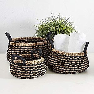 47th & Main Round Basket Set, Medium, Seagrass-Black Stripe