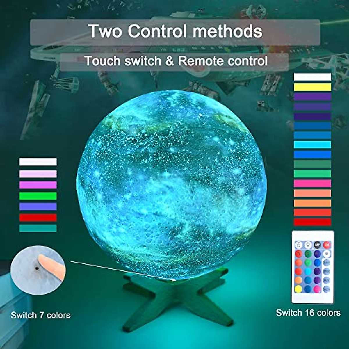 HYODREAM5.9' Moon Lamp Kids Night Light Galaxy Lamp 16 Colors LED Moon Light with Rechargeable Battery Touch & Remote Control as Birthday Gifts for Boys/Girls/Kids