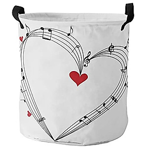 WPYYI Music Symbol Red Heart Musical Note Dirty Laundry Basket Foldable Home Organizer Basket Clothing Kids Toy Storage Basket (Color : A, Size : Large)