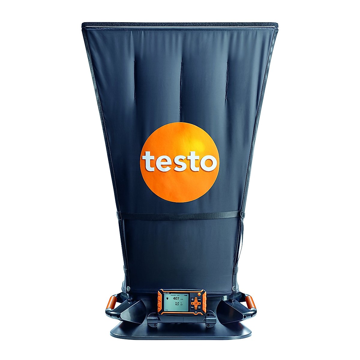 Testo 420 Flow Hood – Air Flow Meter for Airflow, air velocity, volume flow, temperature, and relative humidity – HVAC Air Flow Meter CFM with Tiltable Display, Bluetooth, and App Compatibility