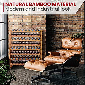 SereneLife 72 Bottle Stackable Wine Rack, 33.5" x 10" x 42" 8-Tier Large Floor Freestanding Modular Storage Display Shelf Natural Bamboo Wood Construction for Kitchen and Cellar, Brown